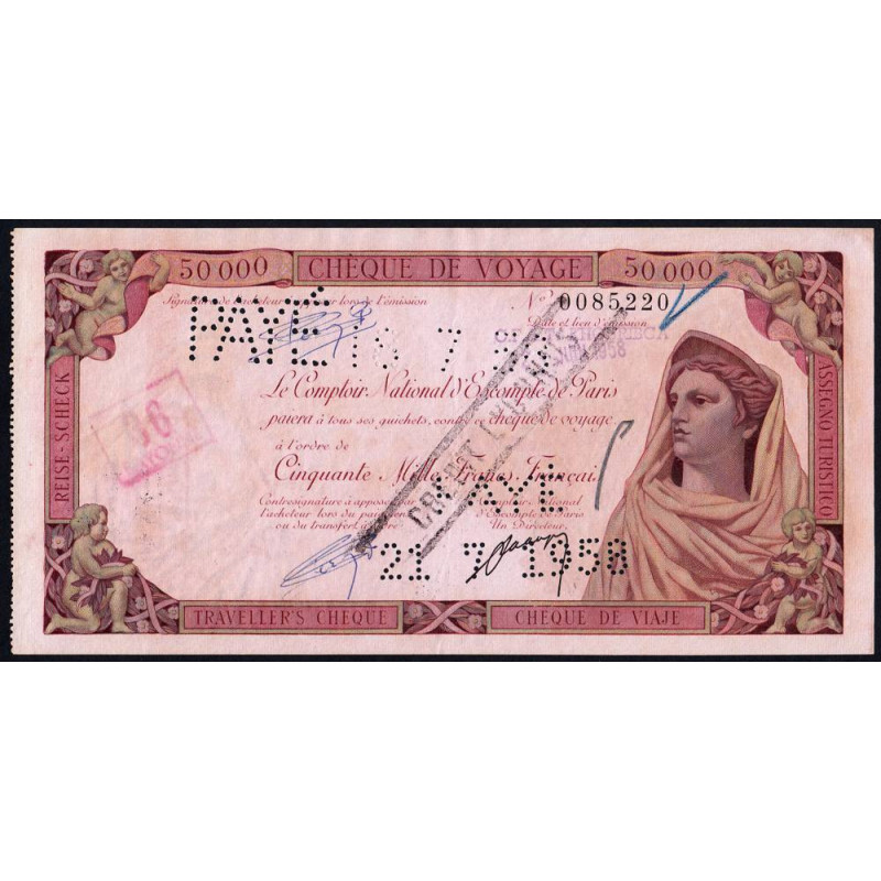 Chèque de voyage Maroc - 50000 francs - 1958