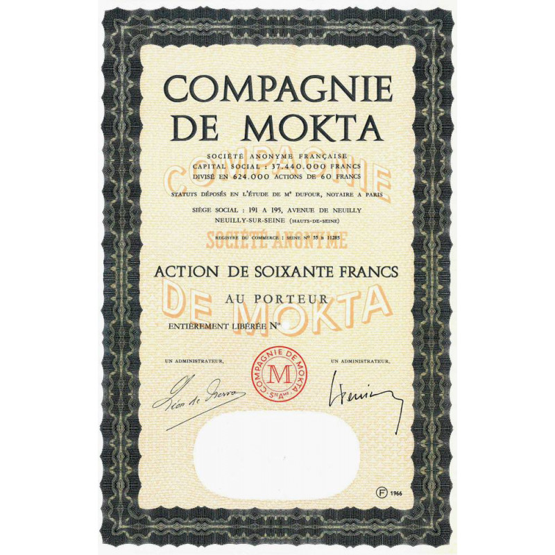 Algérie - Compagnie de Mokta - 60 francs - 1966 - Spécimen - SUP+