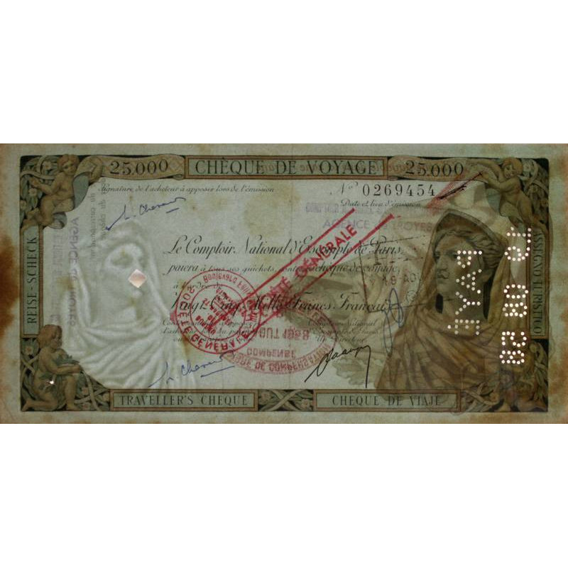 CNEP - Chèque de voyage - 25'000 francs - 1958 - Etat : TTB-